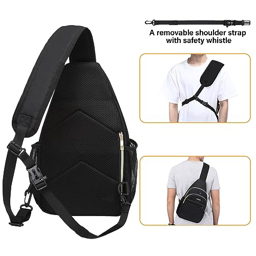 MOSISO Sling Backpack Small Hiking Daypack for Women Men, Quilted Crossbody Sling Bag with Removable Strap One Shoulder Chest Bag, Black