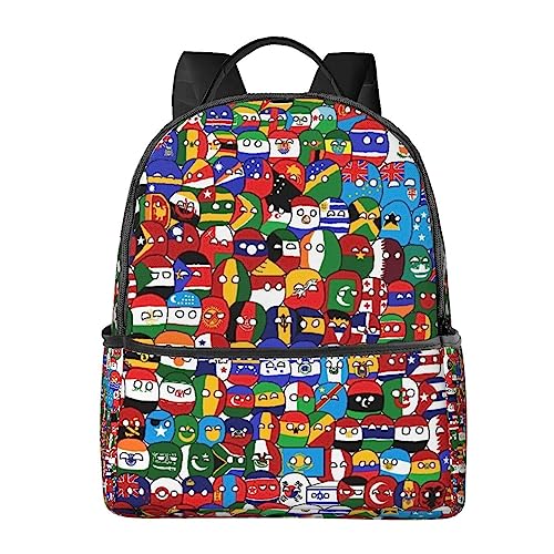 Woidxzxza Polandball Countryball World Map School Bag Student Backpack Lightweight Cycling Travel Bag Outdoor Backpack For Boys Girls