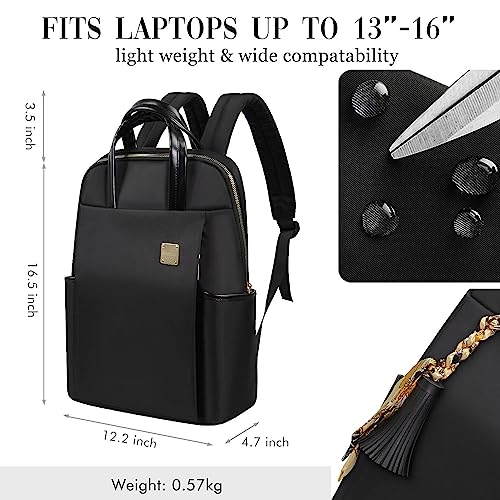 Kamlui Laptop Backpack Purse15.6 Inch16 for Women Business Work Commuter Fashion Carry on Rucsack Satchel Airplane Travel Essentials Accessories Black Laptop Bag