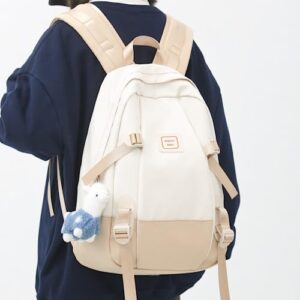 MAPLEROSE Kawaii Backpack with Cute Accessories Simple Style Aesthetic with Free Pendant Rucksack Bag Travel Large Capacity (White)