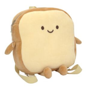 toast backpack - spacious soft cute plush backpack with adjustable straps, for travel and more (12" x 12")