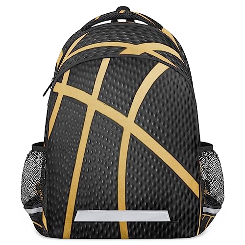 YoCosy Balck Gold Sport Basketball Backpack School Bookbag Laptop Purse Casual Daypack for Teen Girls Women Boys Men College Travel