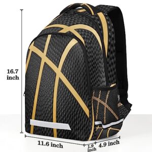 YoCosy Balck Gold Sport Basketball Backpack School Bookbag Laptop Purse Casual Daypack for Teen Girls Women Boys Men College Travel