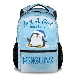 cunexttime penguin backpack for girls boys, 16 inch blue backpacks for school, cute lightweight durable bookbag for kids