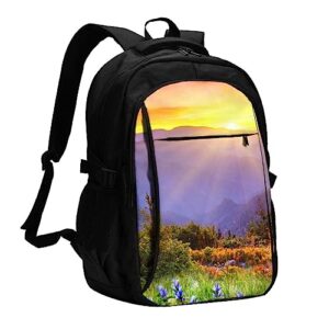 bafafa rocky mountain sunset sunshine printed backpack laptop bookbag with usb charger daypack for travel business