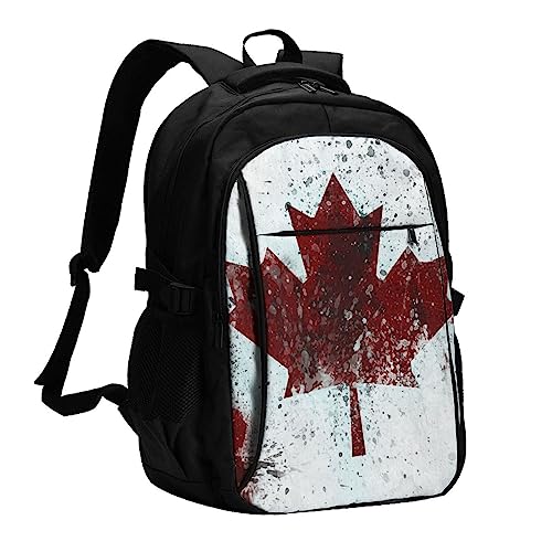 BAFAFA Retro Canada Flag Printed Backpack Laptop Bookbag With USB Charger Daypack For Travel Business