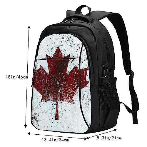 BAFAFA Retro Canada Flag Printed Backpack Laptop Bookbag With USB Charger Daypack For Travel Business