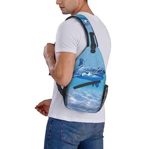 UNIOND Ocean sharks Printed Sling Bag Adjustable Cross Chest Bag Shoulder Backpack for Outdoor Travel