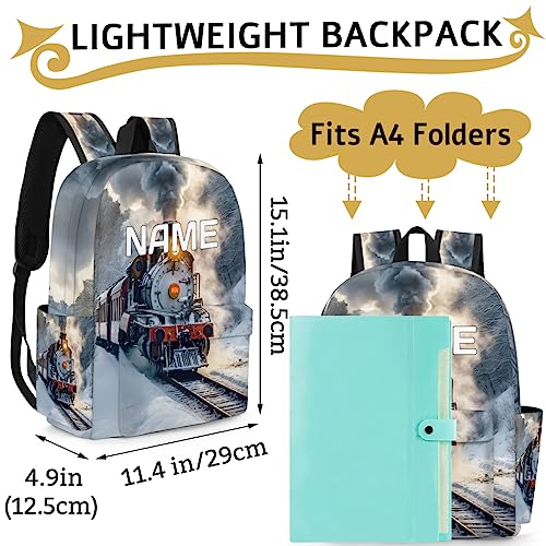 OMFUNS Locomotive Train Customized Kids Backpack for Boys Girls Winter Transport Personalized Preschool Toddler Backpack Kindergarten Nursery Bookbag Travel Children School Bag