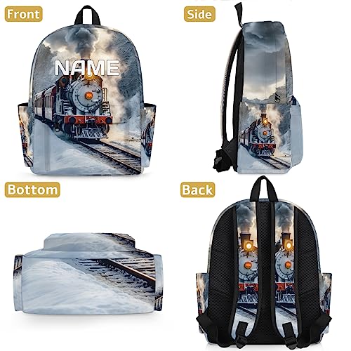 OMFUNS Locomotive Train Customized Kids Backpack for Boys Girls Winter Transport Personalized Preschool Toddler Backpack Kindergarten Nursery Bookbag Travel Children School Bag