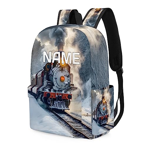 OMFUNS Locomotive Train Customized Kids Backpack for Boys Girls Winter Transport Personalized Preschool Toddler Backpack Kindergarten Nursery Bookbag Travel Children School Bag