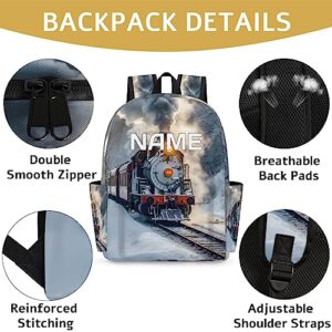 OMFUNS Locomotive Train Customized Kids Backpack for Boys Girls Winter Transport Personalized Preschool Toddler Backpack Kindergarten Nursery Bookbag Travel Children School Bag