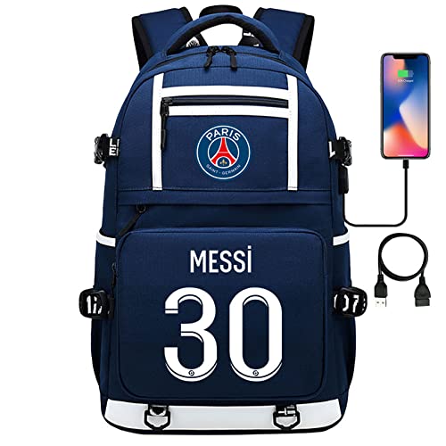 Waroost PSG Novelty Bagpack Messi Canvas Bookbag-Lightweight Large Knapsack with USB Charging Port for Travel,Outdoor