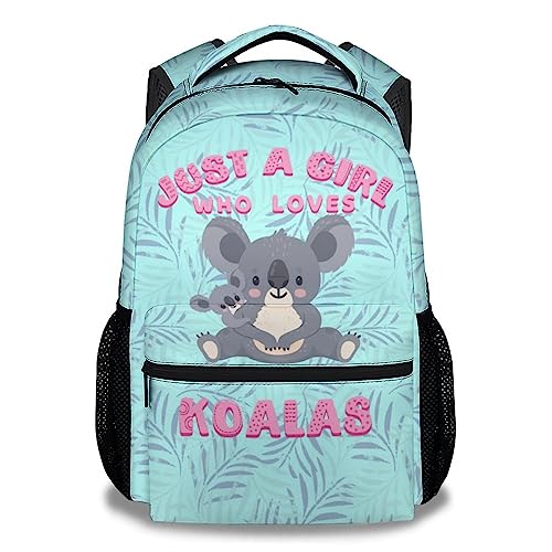 Homexzdiy Koala Backpack for Girls, 16" Light Blue Backpacks for School, Cute Lightweight Bookbag for Kids Students, Gifts for Koala Lovers