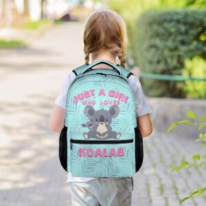 Homexzdiy Koala Backpack for Girls, 16" Light Blue Backpacks for School, Cute Lightweight Bookbag for Kids Students, Gifts for Koala Lovers