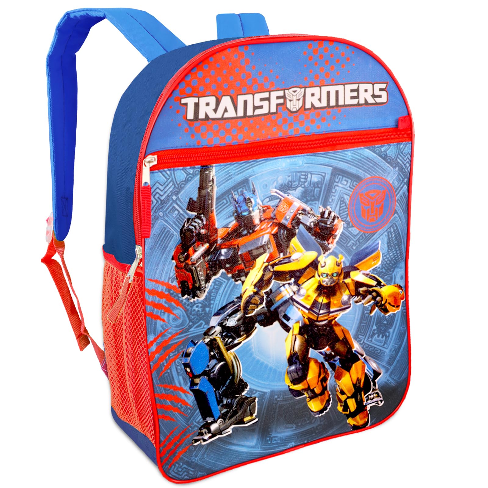 Screen Legends Transformers Backpack with Lunch Box Set - Bundle with 15” Transformers Backpack, Lunch Bag, Tattoos, Phone Wallet, More | Transformers Backpack for Boys