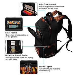 Fire Flames Backpacks with Chest Strap,Lightweight Unique Casual Daypack 17 Inch