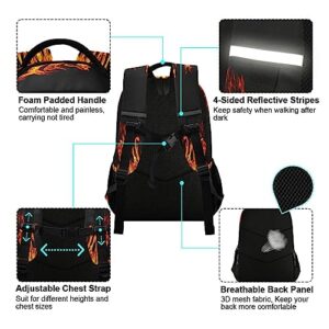 Fire Flames Backpacks with Chest Strap,Lightweight Unique Casual Daypack 17 Inch