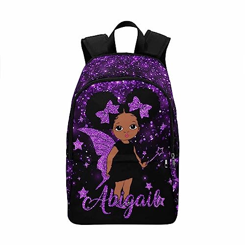 MyPupSocks Customized School Bag Afro Princess Backpack for Son from Dad, Purple Multipurpose Laptop Backpack Bookbag for Back School Gifts