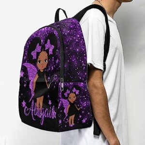 MyPupSocks Customized School Bag Afro Princess Backpack for Son from Dad, Purple Multipurpose Laptop Backpack Bookbag for Back School Gifts