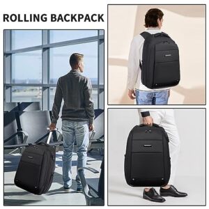 CALLPIONEER Rolling Backpack,Travel Laptop Backpacks with Wheels 17 inch Water Resistant Mens Rolling Laptop Lag Women Carry on Bag Airline Approved Trolley Roller Backpack Suitcase for Travel