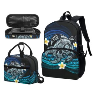 rivatimrio plumeria turquoise turtle school backpack elementary school bohemia tribal ethnic rucksack with blue aztec tortoise lunch bag pencil case set boys girls