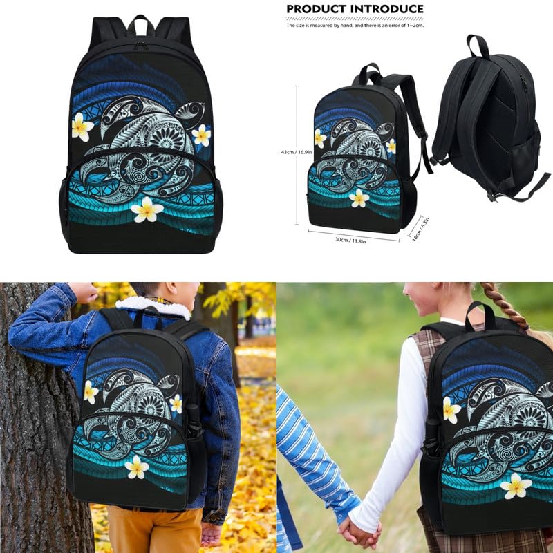 Rivatimrio Plumeria Turquoise Turtle School Backpack Elementary School Bohemia Tribal Ethnic Rucksack With Blue Aztec Tortoise Lunch Bag Pencil Case Set Boys Girls