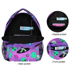 Backpack for Girl, Cute Astronauts and Alien in Space School Bookbag for Kids Elementary 3rd 4th 5th Grade