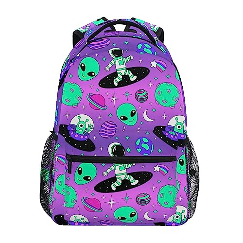 Backpack for Girl, Cute Astronauts and Alien in Space School Bookbag for Kids Elementary 3rd 4th 5th Grade