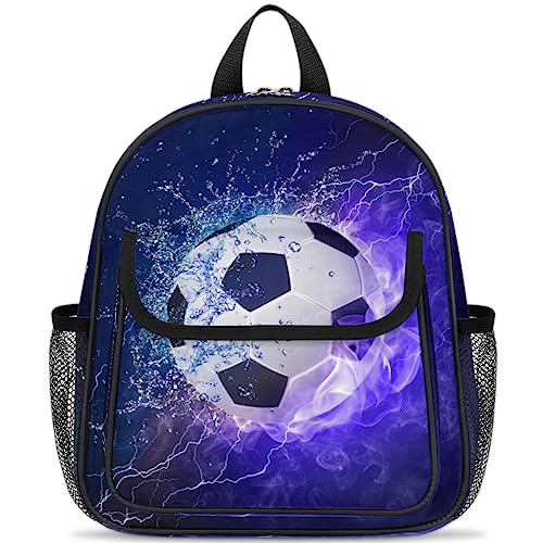 lakefvgk Cool Fire Soccer Toddler Backpack for Boys 3-8 Kindergarten Backpack Padded Back & Adjustable Strap Backpack for Kids Ideal for School & Travel Backpacks