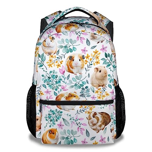 KNOWPHST Guinea Pig Girls Backpack for School, 16 Inch White Backpacks for Kids, Cute Lightweight Bookbag for Travel