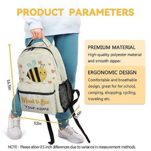 KNOWPHST Personalized Bee Backpack for Girls Boys, 16 Inch Cute Backpack for School, Yellow, Large Capacity, Durable, Lightweight Bookbag for Kids Travel