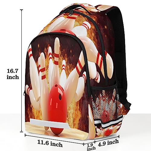 lakefvgk Abstract Fire Bowling Ball Backpacks for Girls Boys School Portable Wide Shoulder Strap Large Capacity School Kids Backpack with Reflective Strip Travel Bag College Student Casual Daypack