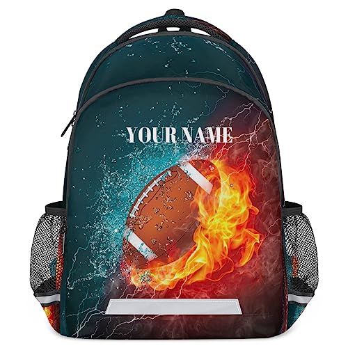 FZDXZJJ Custom Name Backpack for Boys Teens American Football Personalized 16 Inch Kids Backpack Cool Sport Ball Middle Schoolbag Primary Elementary Student Bookbag for Back to School Gift