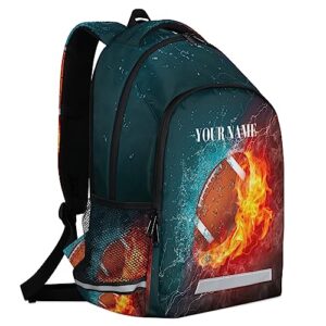 FZDXZJJ Custom Name Backpack for Boys Teens American Football Personalized 16 Inch Kids Backpack Cool Sport Ball Middle Schoolbag Primary Elementary Student Bookbag for Back to School Gift