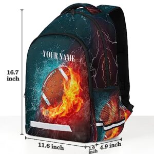 FZDXZJJ Custom Name Backpack for Boys Teens American Football Personalized 16 Inch Kids Backpack Cool Sport Ball Middle Schoolbag Primary Elementary Student Bookbag for Back to School Gift