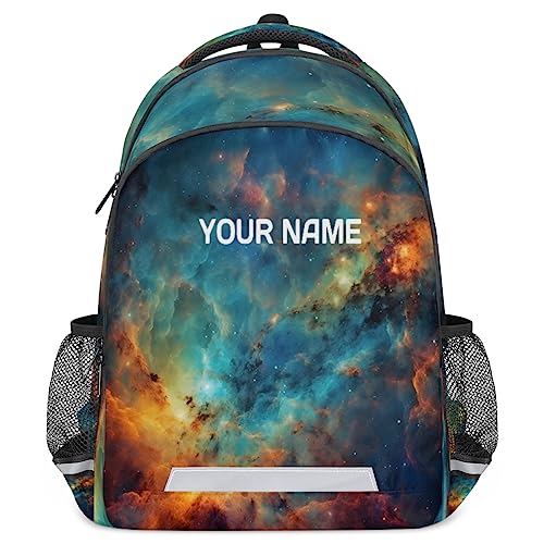 FZDXZJJ Custom Name Backpack for Boys Girls Teens Mystic Nebula Personalized 16 Inch Kids Backpack Universe Space Middle Schoolbag Primary Elementary Student Bookbag for Back to School Gift