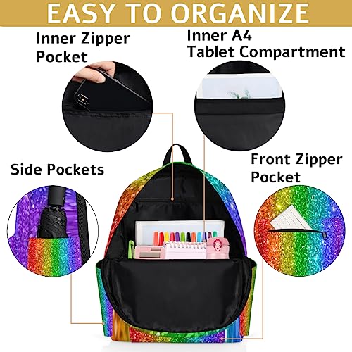 Bardic Backpack for Kids Kindergarten Boys Girls Backpack Metal Double Zipper Lightweight School Bookbag Travel Backpack - Rainbow Glitter Star