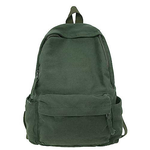 MININAI Vintage Canvas Backpack Grunge Hippie Boho Backpack College Bag Aesthetic Laptop Backpack Simple Travel Rucksack (Green,One Size)