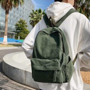 MININAI Vintage Canvas Backpack Grunge Hippie Boho Backpack College Bag Aesthetic Laptop Backpack Simple Travel Rucksack (Green,One Size)