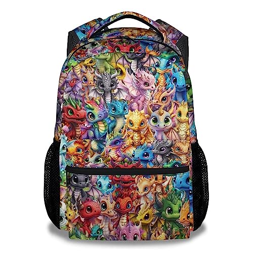 NICEFORNICE Dragon Backpacks Kids, 16 Inch Cute Backpack for School, Colorful Lightweight Bookbag for Girls