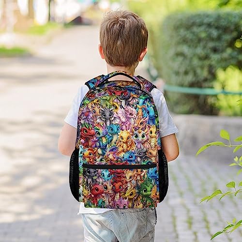 NICEFORNICE Dragon Backpacks Kids, 16 Inch Cute Backpack for School, Colorful Lightweight Bookbag for Girls