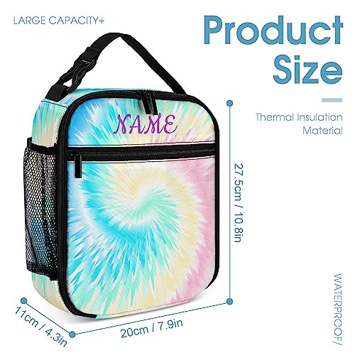 Mrokouay Custom School Backpack with Lunch Bag Pencil Case Colorful Tie Dye Personalized 3 in 1 Bookbags Set Customization Backpack for Girls Boys