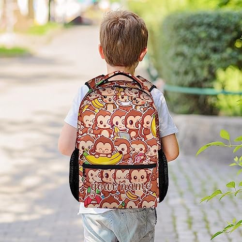 MEETUHONEY Custom Monkey Backpack for Girls Boys, 16" Cute School Bookbag, Cartoon Large Capacity Laptop Bag for Kids Students