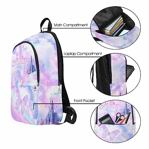 MyPupSocks Custom Name Elementary Students School Backpack for Elementary Girls Boys Kids Purple Butterfly Waterproof Laptop Bag for School Travel Casual Book Bag