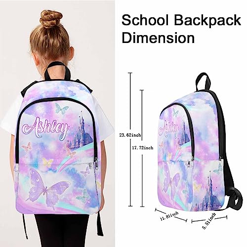 MyPupSocks Custom Name Elementary Students School Backpack for Elementary Girls Boys Kids Purple Butterfly Waterproof Laptop Bag for School Travel Casual Book Bag