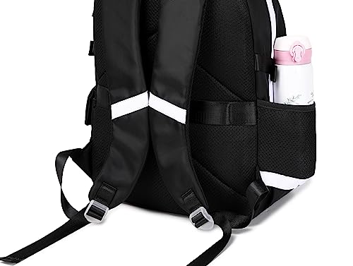 Teecho Girl School Backpack Cute Backpack Set for Women Fashion Bookbag with Pen case and Lunch Bag Black