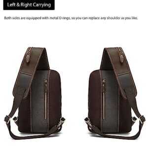 LANNSYNE Full Grain Leather Sling Bag For Men Crossbody Chest Daypack fits 12.9" iPad