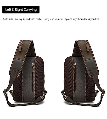 LANNSYNE Full Grain Leather Sling Bag For Men Crossbody Chest Daypack fits 12.9" iPad