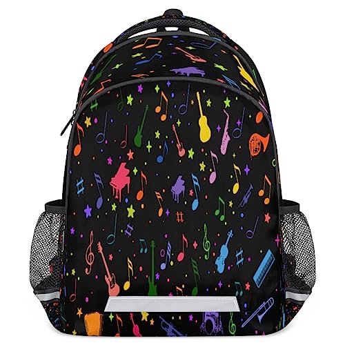 YoCosy Cute Black Colorful Music Guitar Backpack School Bookbag Laptop Purse Casual Daypack for Teen Girls Women Boys Men College Travel